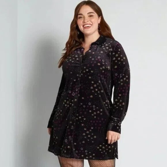 Modcloth | Dresses | Modcloth Black Art Deco Print Velvet Club Button ...